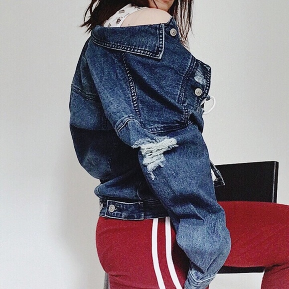 SmilingBear | Jackets & Coats | Nwt Oversized Distressed Denim Jacket W ...